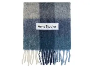 Acne Studios Mohair Checked Scarf Indigo/grey/light Blue