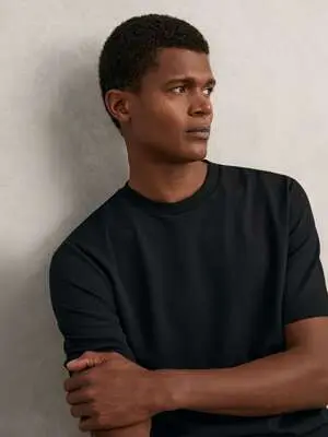 REISS Wick Textured Crew-neck T-shirt Black