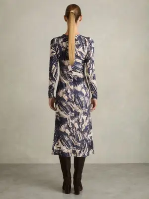 REISS Riyo Printed Midi Dress - Navy/neutral