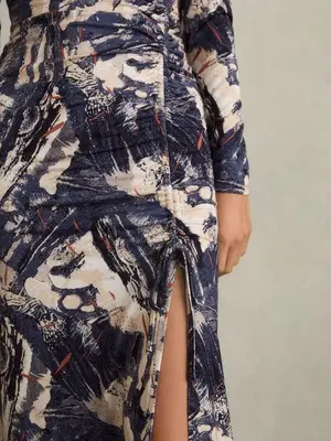 REISS Riyo Printed Midi Dress - Navy/neutral