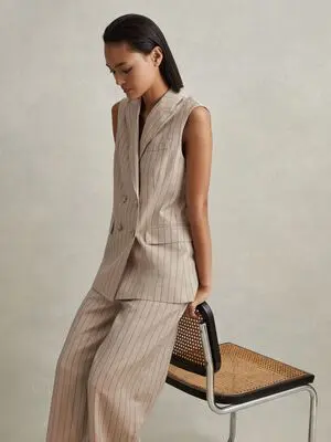 REISS Odette Wool-blend Striped Waistcoat - Neutral