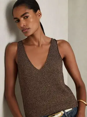 REISS Mika Metallic V-neck Vest