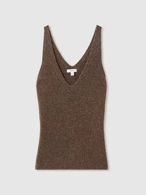 REISS Mika Metallic V-neck Vest