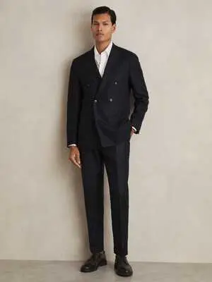 REISS Club Slim-fit Double-breasted Textured Wool-blend Blazer - Navy