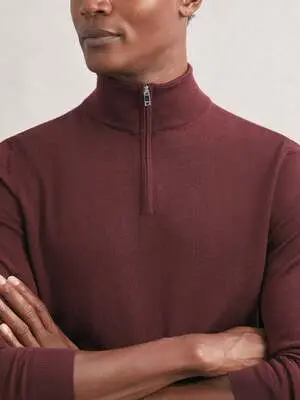 REISS Blackhall Merino Wool Half-zip Funnel Neck Jumper - Port Red