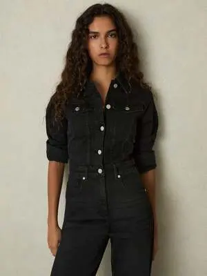 REISS Celeste Cotton-blend Denim Jumpsuit