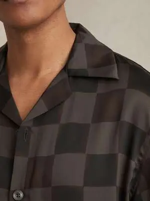 REISS Reny Chequered-print Cuban-collar Shirt