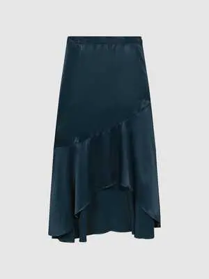REISS Inga Satin High Rise Midi Skirt