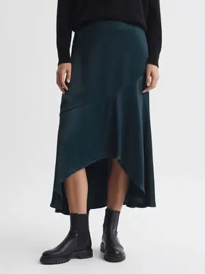 REISS Inga Satin High Rise Midi Skirt