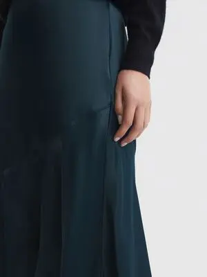 REISS Inga Satin High Rise Midi Skirt