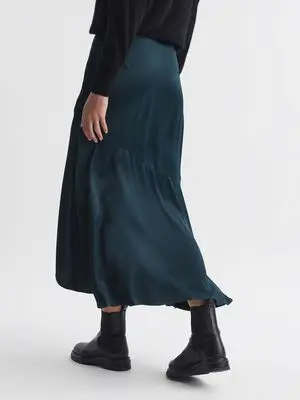 REISS Inga Satin High Rise Midi Skirt