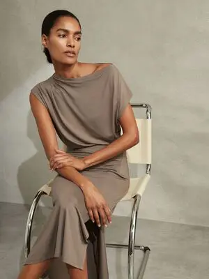 REISS Leonore Ruched Jersey Midi Dress