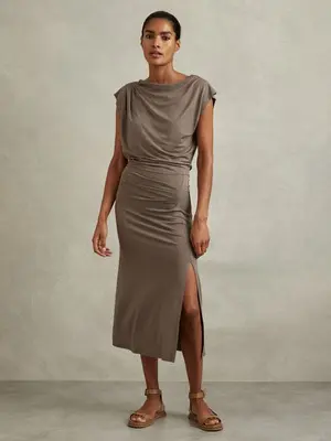 REISS Leonore Ruched Jersey Midi Dress