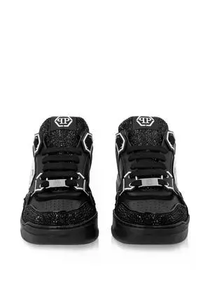 Philipp Plein Leather Low-top Sneakers With Rhinestone Embellishments - Black