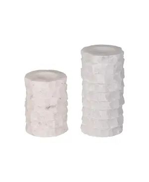 GAURI KOHLI Flores Marble Taper Candle Holder, Set Of 2 - Shades Of White