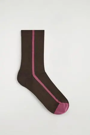 Cos Striped Cotton-Blend Socks Brown