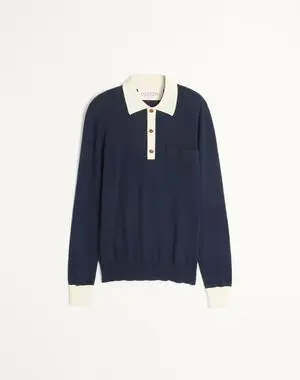 Valentino Garavani Long-sleeved Cotton Polo Shirt - Indigo/butter