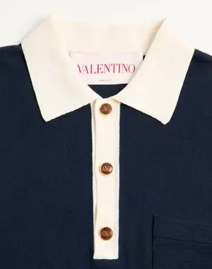 Valentino Garavani Long-sleeved Cotton Polo Shirt - Indigo/butter