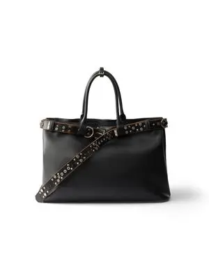 Prada Studded Belt Leather Bag - Black