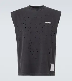 Satisfy Mothtech Muscle Distressed Cotton T-shirt - Black