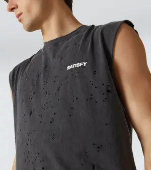 Satisfy Mothtech Muscle Distressed Cotton T-shirt - Black