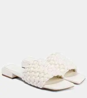 SOULIERS MARTINEZ Aster Woven Leather Slides - White