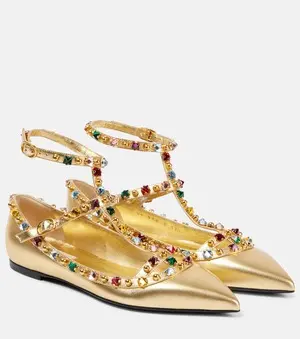Valentino Garavani Rockstud Metallic Leather Ballet Flats - Gold