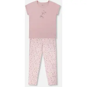 DEUX PAR DEUX Printed Organic Cotton Two-piece Pajama Set Background - Pink Flowers On Pale Pink