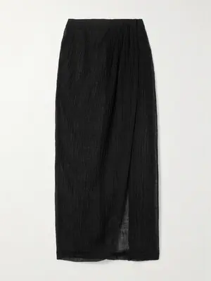 Lisa Marie Fernandez Pleated Crinkled Linen-blend Gauze Pareo - Black
