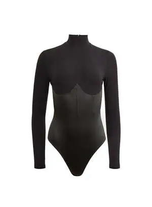 FLEUR DU MAL Mock Neck Long Sleeve Bodysuit - Black