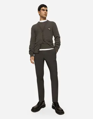 Dolce & Gabbana Stretch Cotton Pants With Dg Patch - Grey
