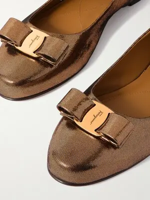 FERRAGAMO Varina Lamé Ballet Flats - Brown