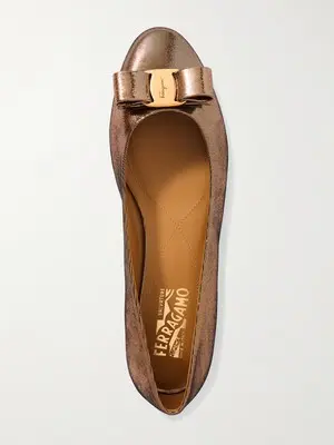 FERRAGAMO Varina Lamé Ballet Flats - Brown