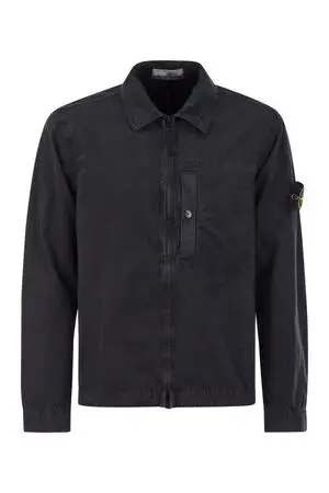 Stone Island Overshirt With Chest Pocket And Two-way Zip - Navy