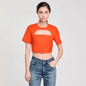 Sandro Crop Top With Gold Buttons