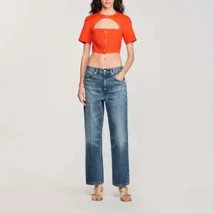 Sandro Crop Top With Gold Buttons