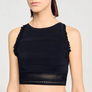 Sandro Sleeveless Knit Cropped Top - Black