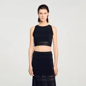 Sandro Sleeveless Knit Cropped Top - Black