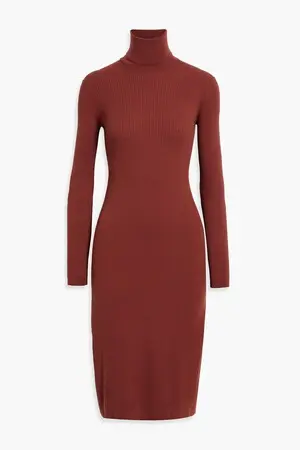 Another Tomorrow Ribbed Wool-blend Turtleneck Midi Dress