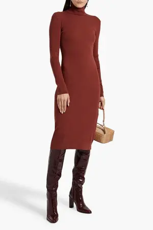 Another Tomorrow Ribbed Wool-blend Turtleneck Midi Dress