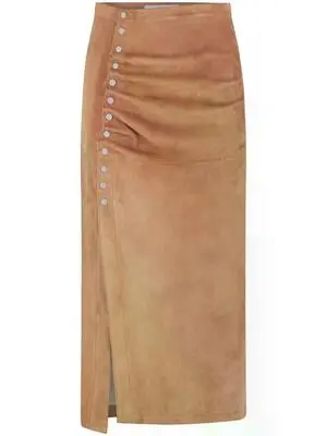 Rabanne Suede Midi Skirt - Brown