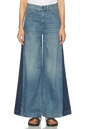 NILI LOTAN Ebony Wide Leg Jeans - Blue Denim Patchwork