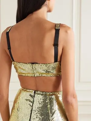 Dolce & Gabbana Sequined Tulle Underwired Balconette Bra - Gold