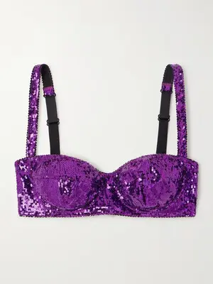 Dolce & Gabbana Sequined Tulle Underwired Balconette Bra - Purple