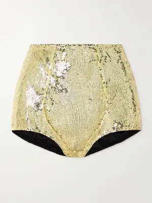 Dolce & Gabbana Sequined Tulle Briefs - Gold
