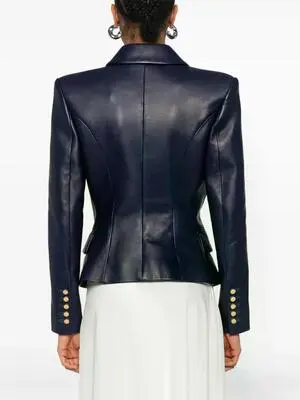Balmain Leather Double-breasted Blazer