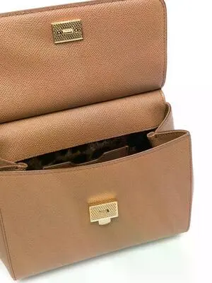 Dolce & Gabbana Small Sicily Grained Leather Tote Bag - Brown
