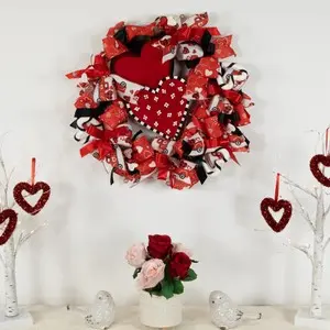 NORTHLIGHT Ribbon And Heart Small Valentine's Day Wreath17