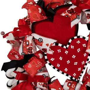 NORTHLIGHT Ribbon And Heart Small Valentine's Day Wreath17