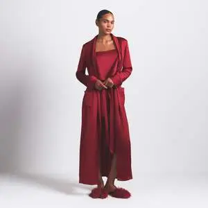 SKIMS Long Robe | Red | Small | Woven Shine - Brick